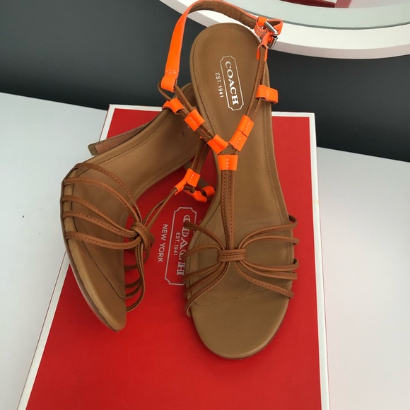 Coach | Shoes | Coach 3 Fluorescent Orange Heel Sandals | Poshmark